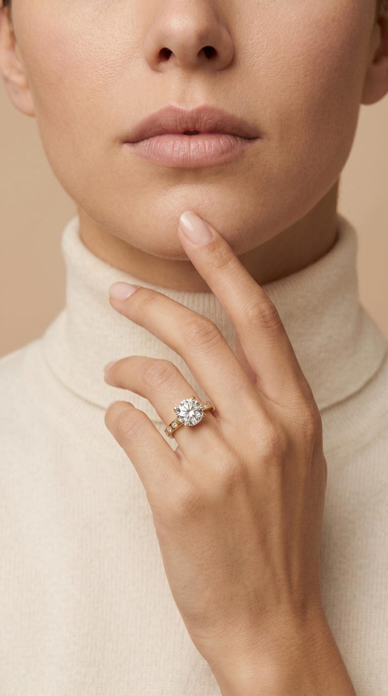 18K Yellow Gold Mobius Diamond Engagement Ring, Lab-grown Pavé Accents ...
