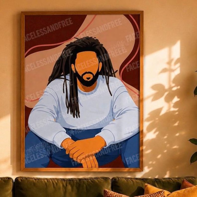 Faceless Jcoleinspired Art | Hip Hop Art | Rap Artwork | Locs Portrait ...