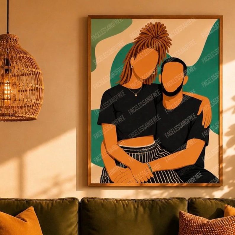 Faceless Black Couple Portrait Printable Wall Art | Black Love Digital ...
