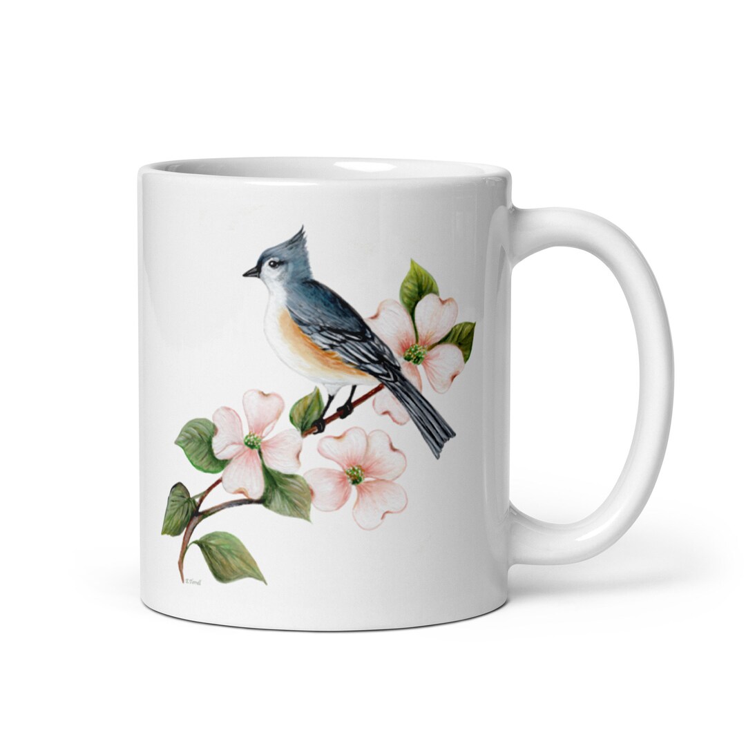 Tufted Titmouse Bird White Glossy Mug, Coffee Mug, Bird Mugs, Wildlife ...