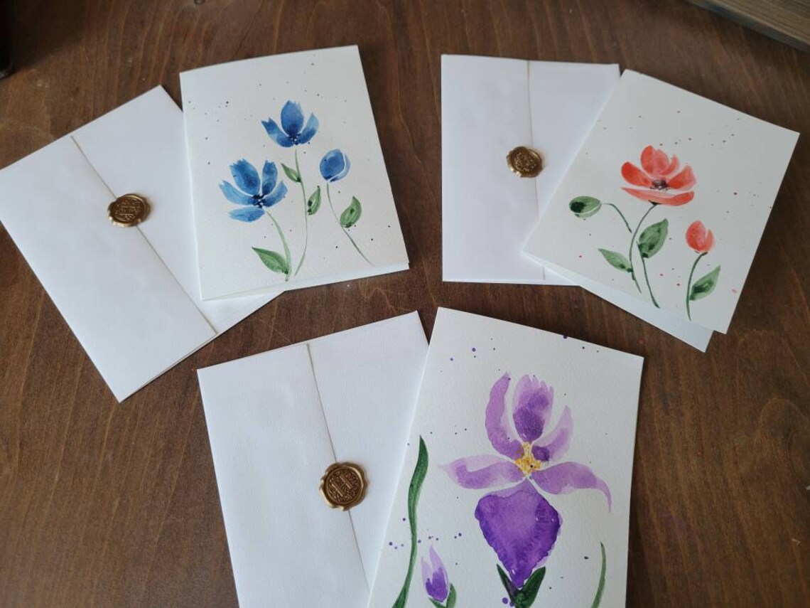 Hand Painted Watercolor Floral Greeting Card Set / Original - Etsy
