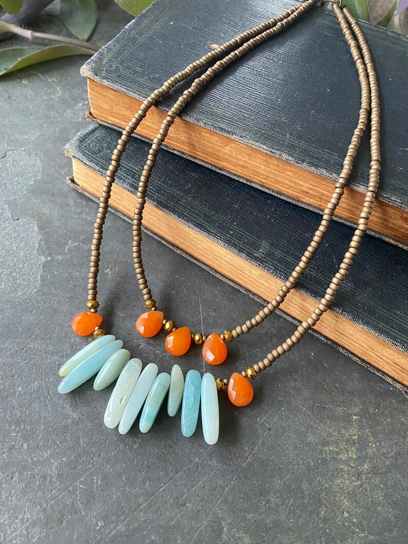 Rustic 2 Strand Necklace // Two Strand Stone Necklace // Boho Style ...