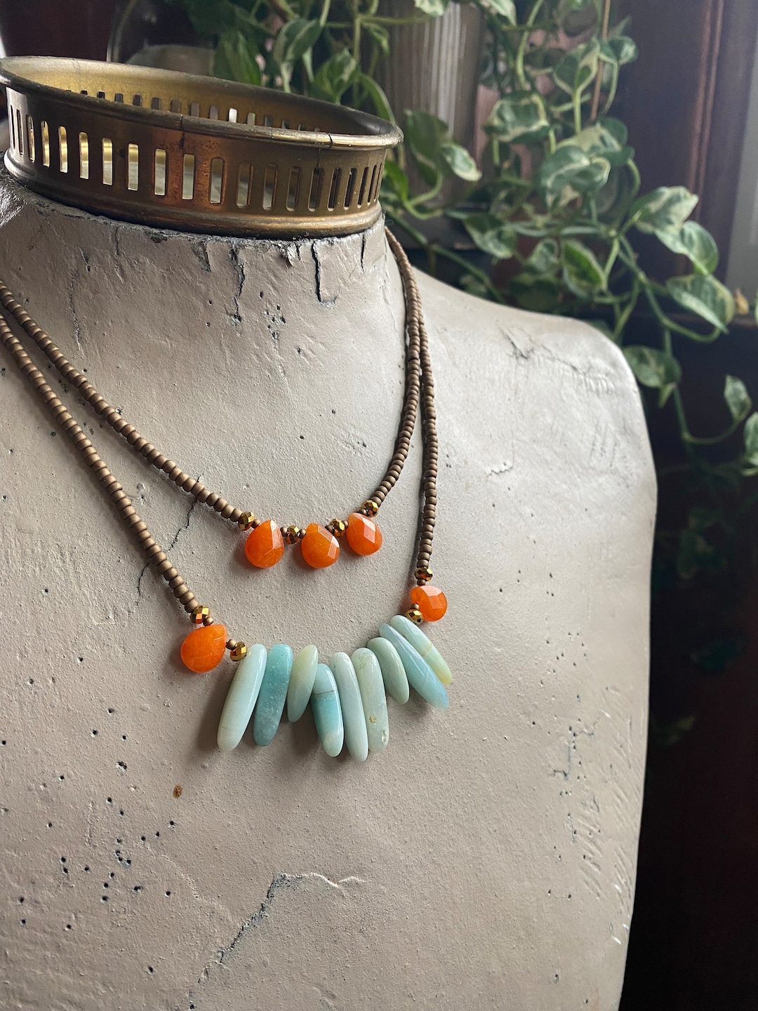 Rustic 2 Strand Necklace // Two Strand Stone Necklace // Boho Style ...