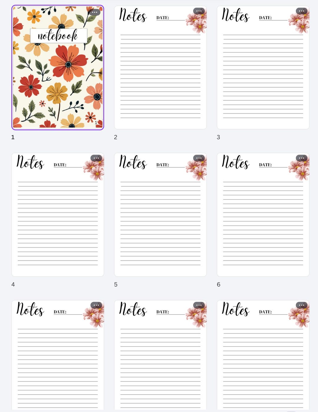 Floral Digital Notebook, Minimalist Study Journal, Printable Notes ...