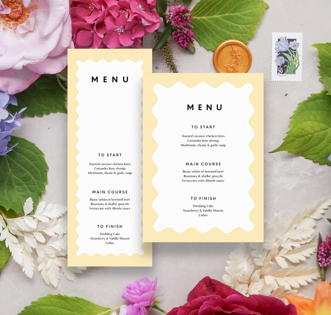 Editable Wedding Menu Wavy Border Funky Themed Wedding Customizable ...