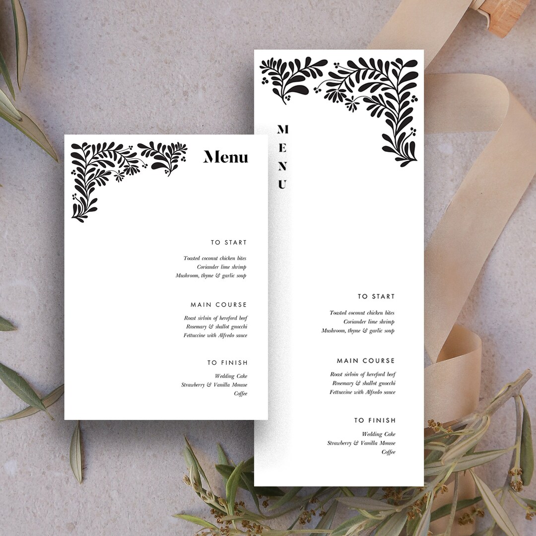 Black and White Wedding Menu Card Wedding Reception Dinner Menu ...