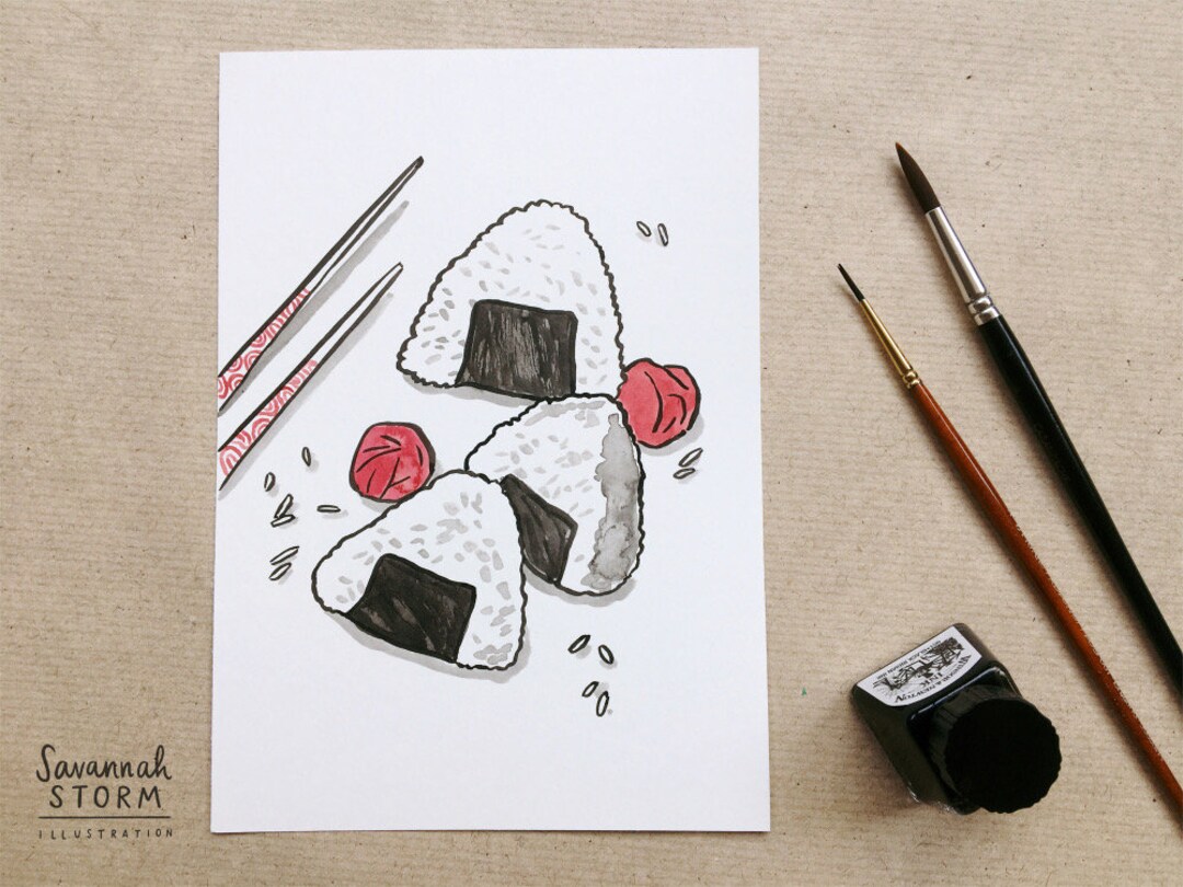 Original Painting Onigiri Drawing Japan 100 Day Project Illustration ...