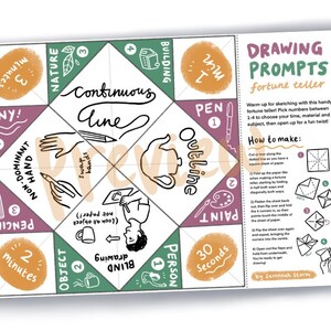 Drawing Prompts Fortune Teller - Printable Art Activity Worksheet - for ...
