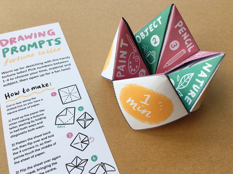 Drawing Prompts Fortune Teller - Printable Art Activity Worksheet - for ...