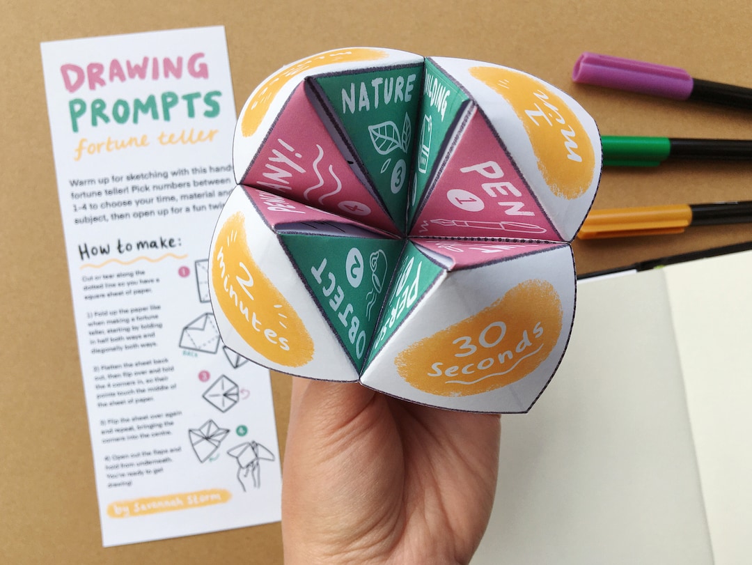 Drawing Prompts Fortune Teller - Printable Art Activity Worksheet - for ...