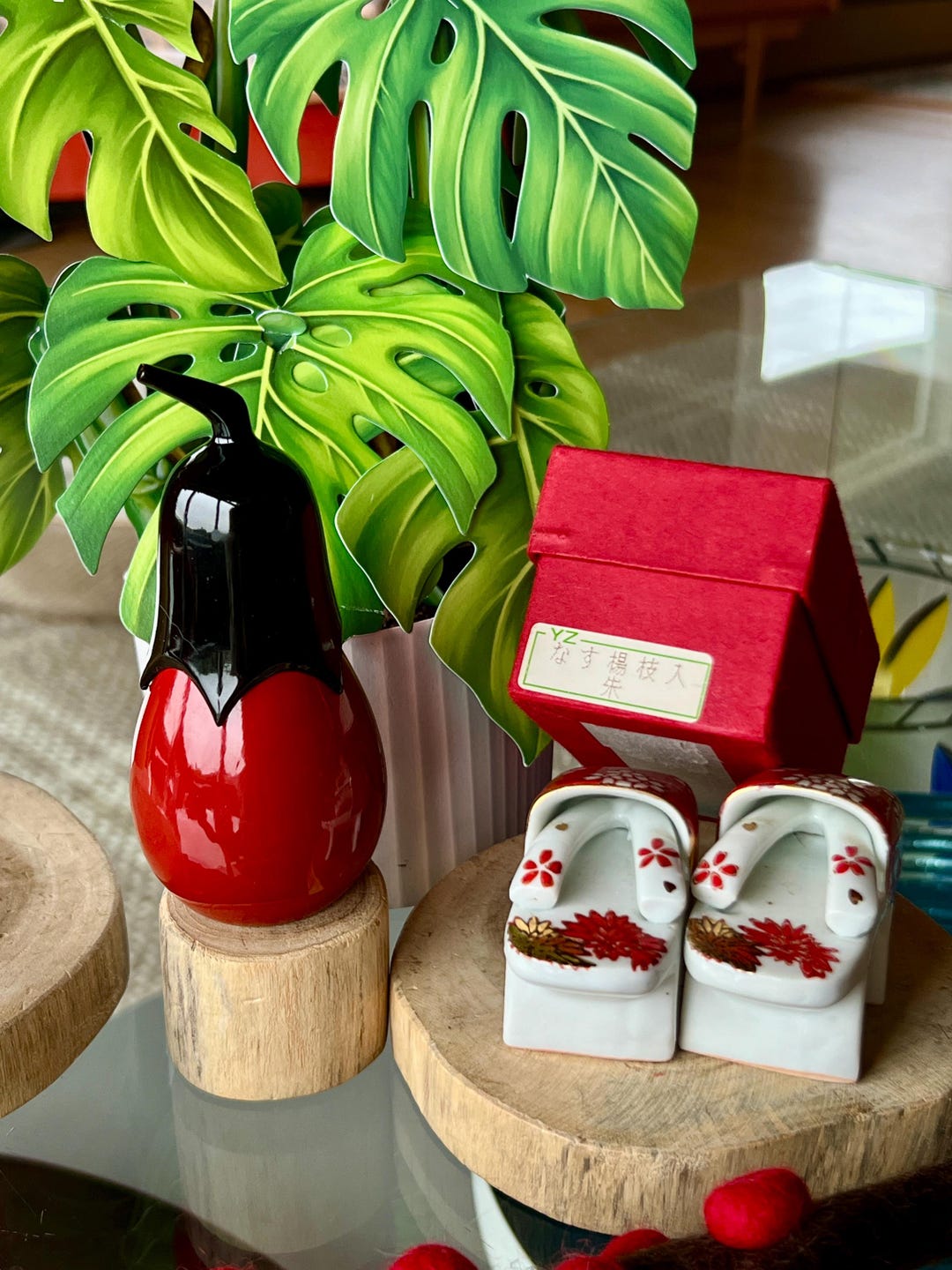 Lacquerware Egg Plant Toothpick Holder/container and a Vintage Geta ...