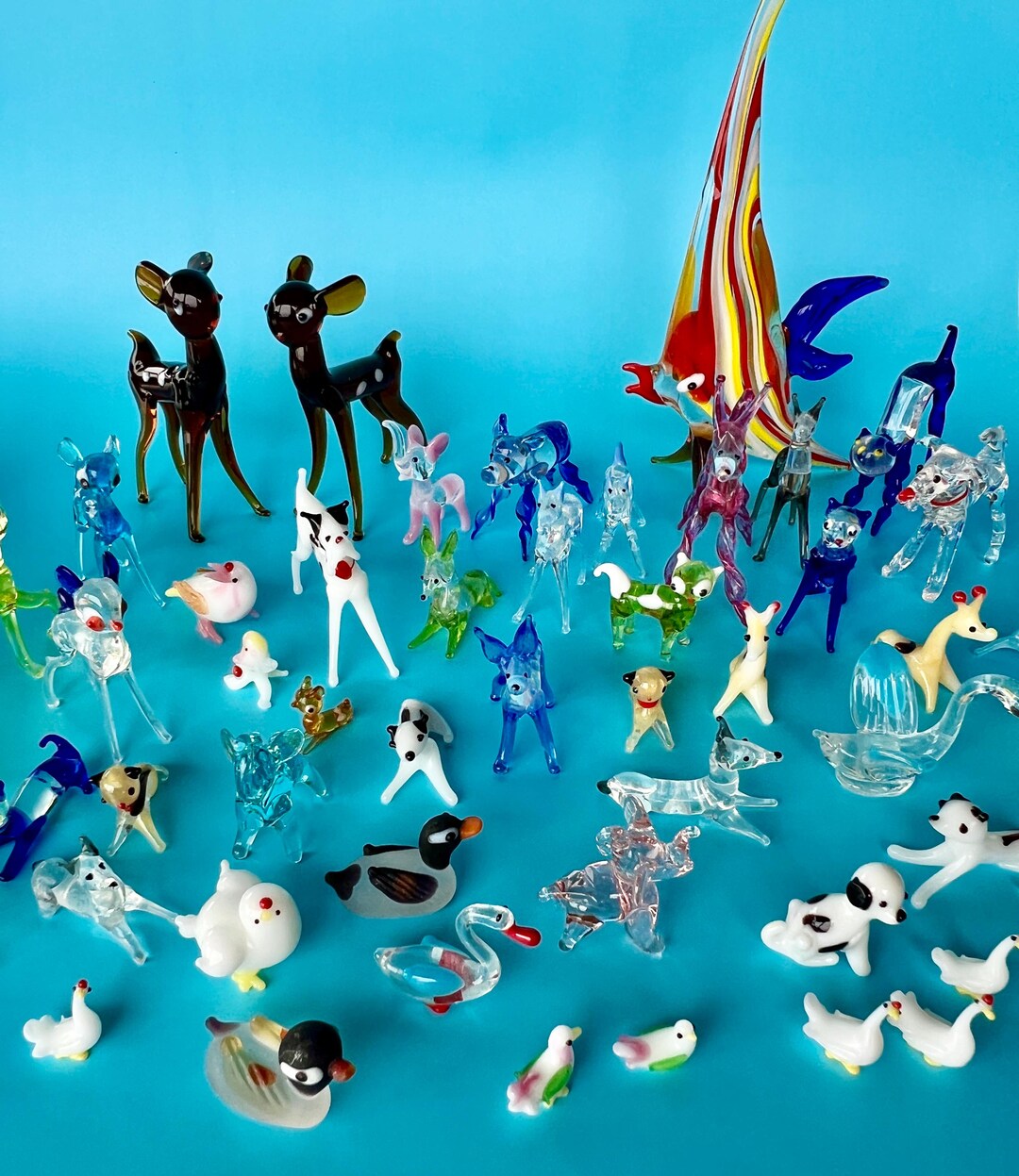 Sweet Vintage Blown Glass Animals. Cats, Dogs, Birds, Deer, Elephants ...