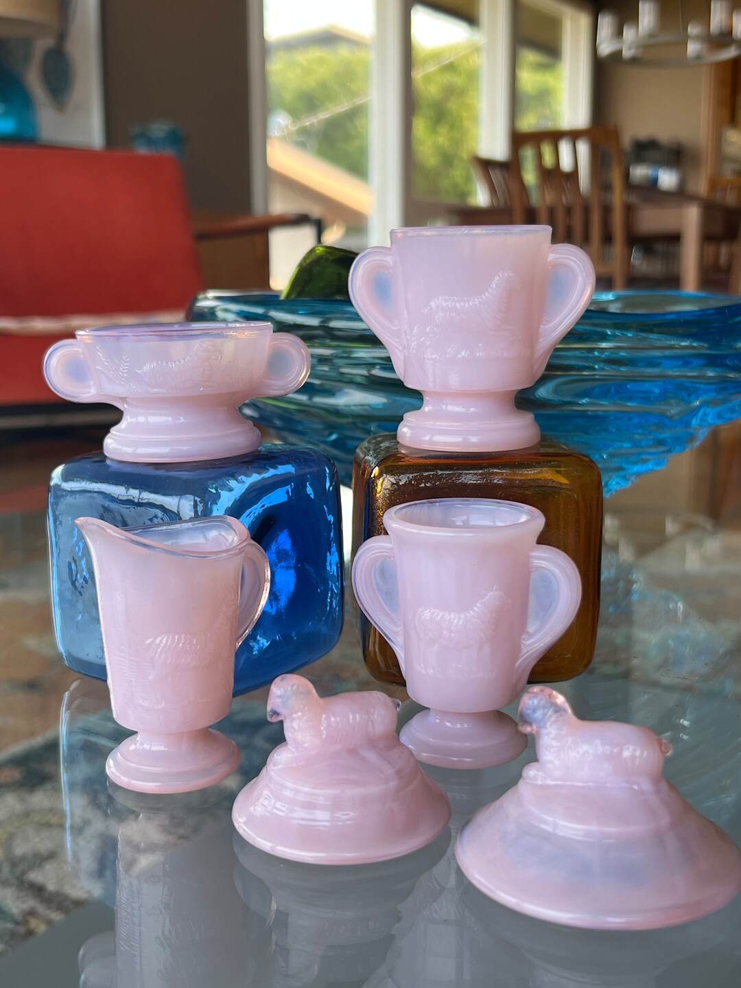 So Delightful Adorable 6 Piece Art Glass Rose Pink Child's Set Creamer ...