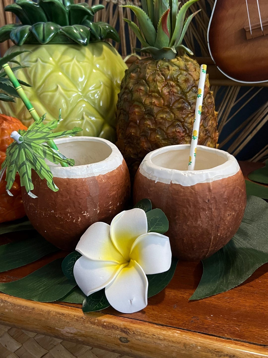 A Tiki Time Must Have! Two Fabulous Rustic Ceramic Coconut Mugs. Trader ...