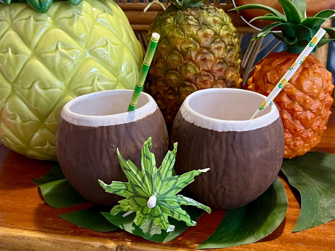A Tiki Time Must Have! Two Fabulous Rustic Ceramic Coconut Mugs. Trader ...