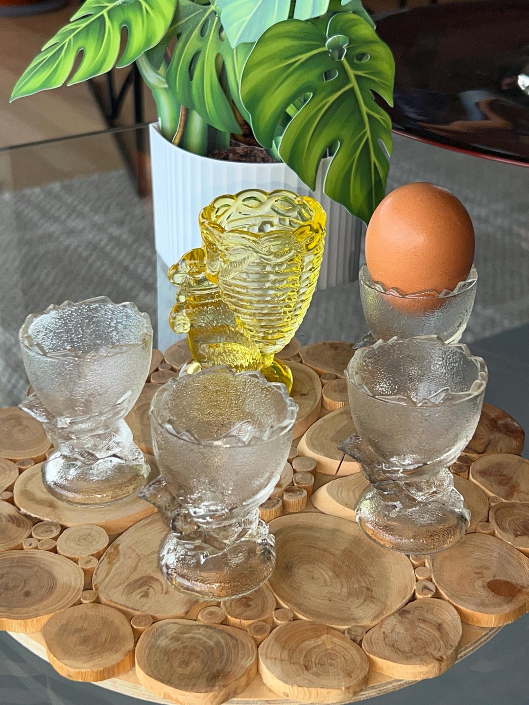 Set of 6 Delightful Vintage Footed Glass Hen Egg Cups & One Pretty ...