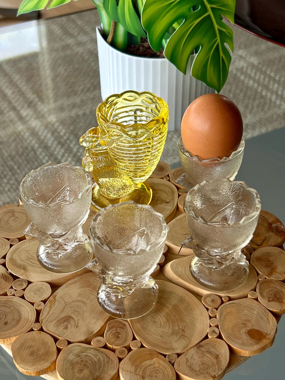 Set of 6 Delightful Vintage Footed Glass Hen Egg Cups & One Pretty ...