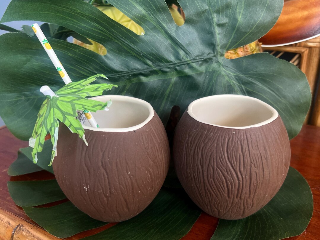 A Tiki Time Must Have! Two Fabulous Rustic Ceramic Coconut Mugs. Trader ...