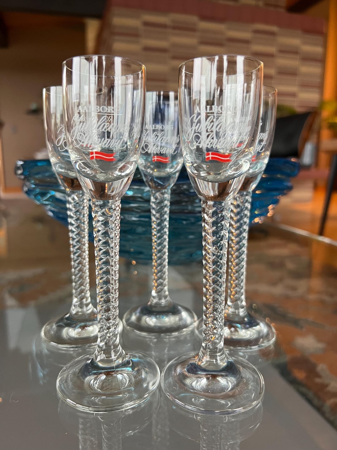 Beautiful! Five Twisted Stemmed Holmegaard Aalborg Akvavit Aperitif ...