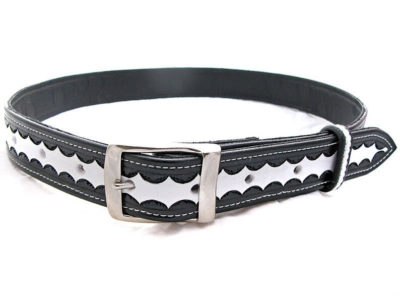 Handmade Leather Black and White Belt - Etsy