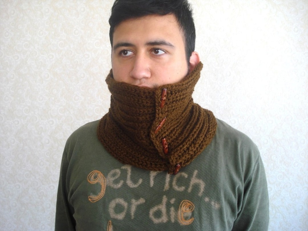 Mens Chunky Cowl, Earthy Chocolate Brown Mens Knit Scarf, Neckwarmer ...