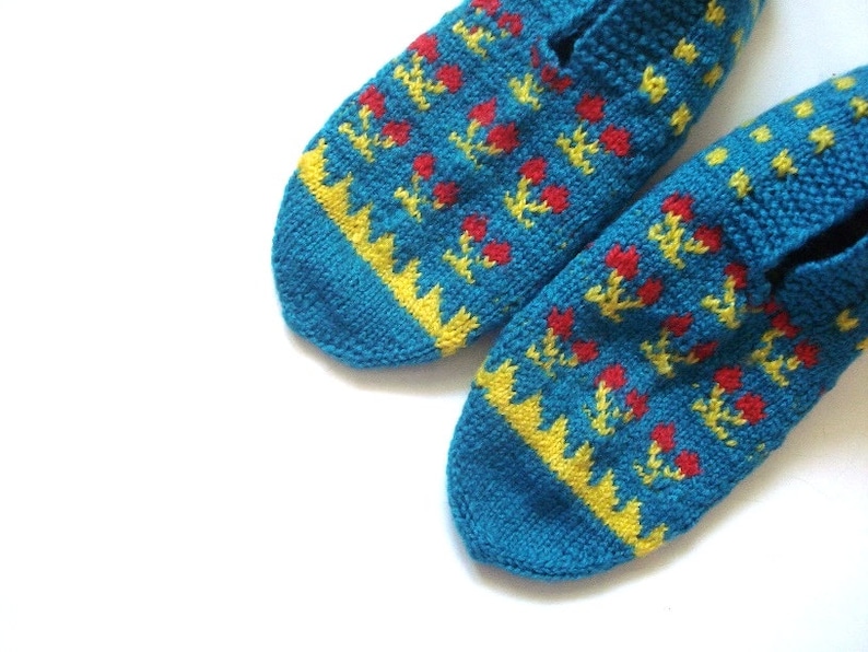 Red Blue-green Yellow Knit Turkish Socks, Home Shoes for Women, Gift ...