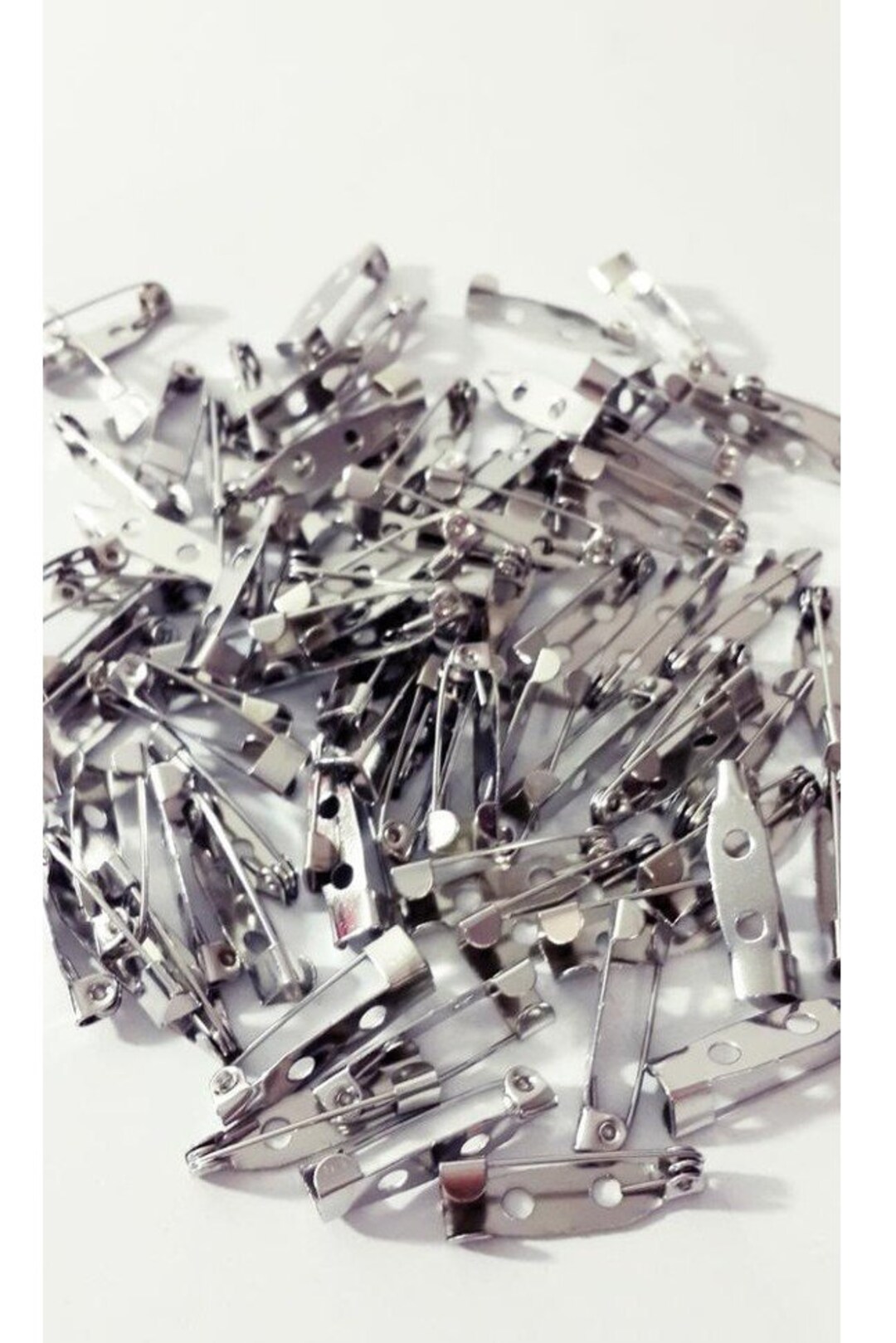 Brooch Pins Silver Plated, 25mm Roll Safety Clasp, 2 Hole, Locking Bar ...