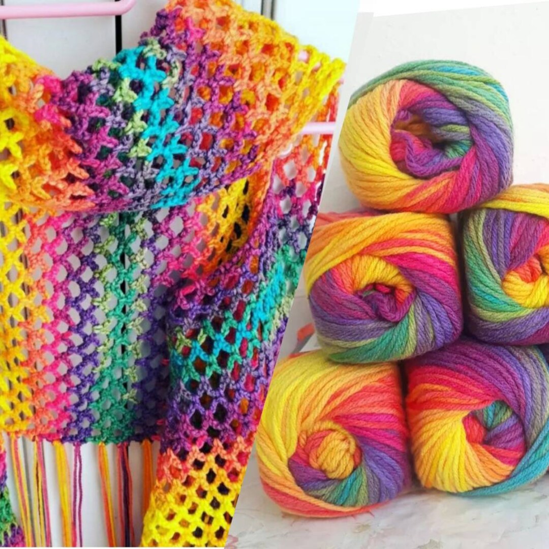 Rainbow Multi Colored Acrylic Yarn 450g, Caricia Batik Fusion Lanas ...