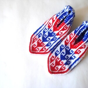 Mens Slippers, Knit Slippers, Red White Blue Knitted Slippers, Mens ...