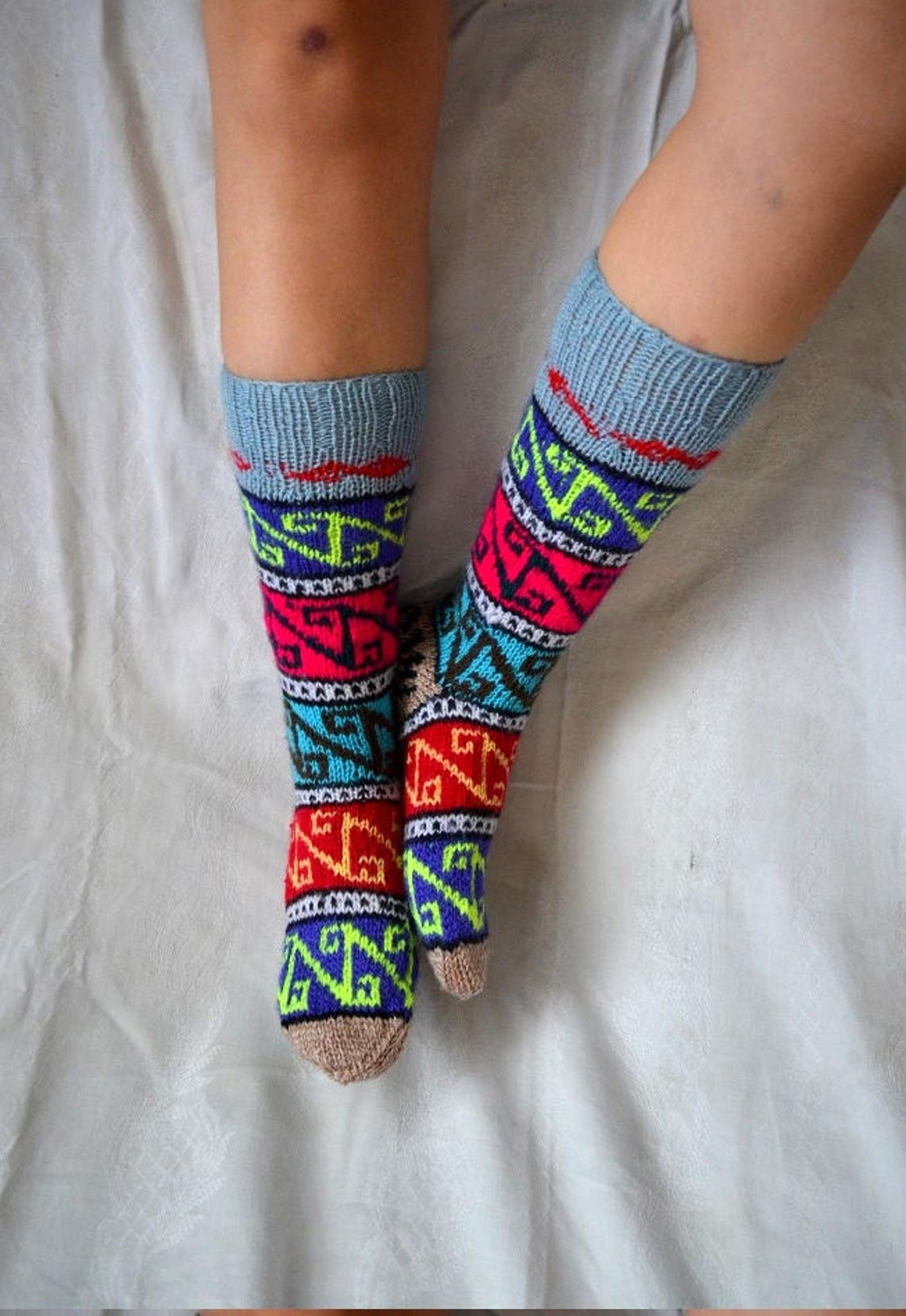 Hand Knit Men Socks, Colourful Turkish Knitted Socks, Men Slippers ...