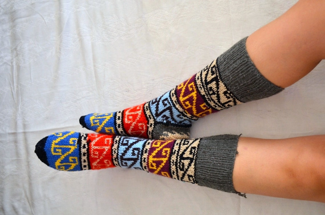 Colorful Knee High Knit Women Winter Socks, Unisex Authantic Boho Socks ...