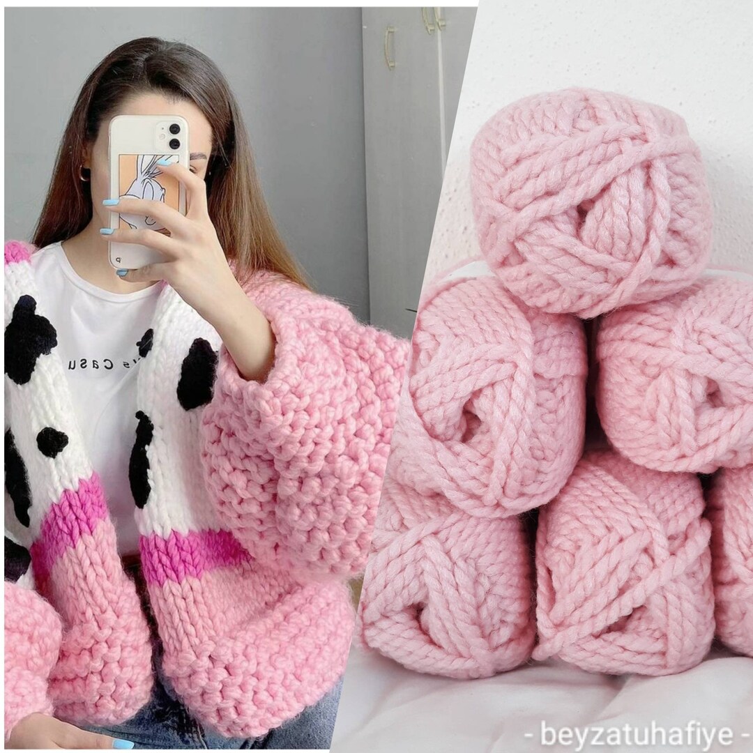 6 Skeins KISMET Arctic Chunky Pink Bulky Yarn, Wool Yarn - Aran Weight ...