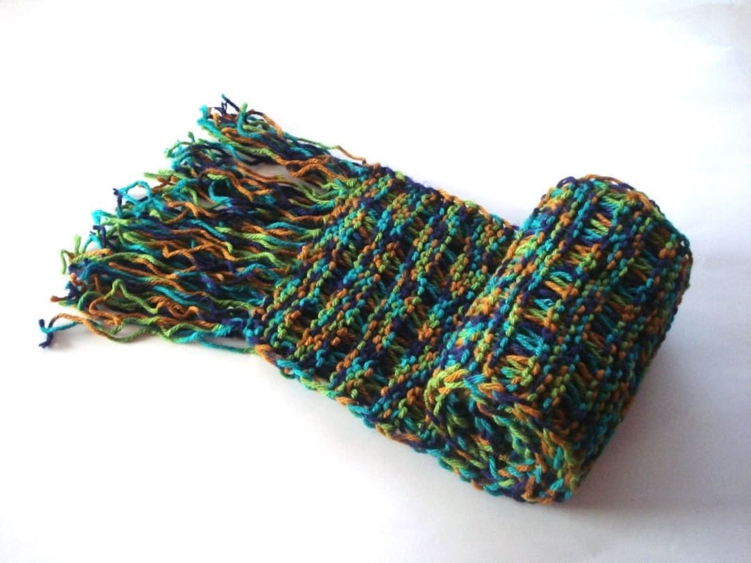 Knitted Long Mens Scarves, Chunky Men Scarf, Orange Turquoise Violet ...