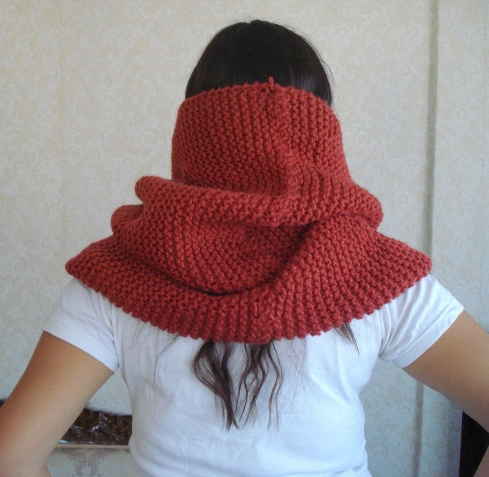 Hand Knit Burnt Orange Chunky Infinity Scarf, Hooded Snood - Etsy