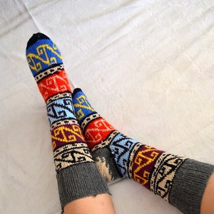 Colorful Knee High Knit Women Winter Socks, Unisex Authantic Boho Socks ...