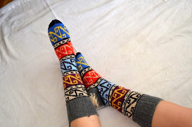 Colorful Knee High Knit Women Winter Socks, Unisex Authantic Boho Socks ...