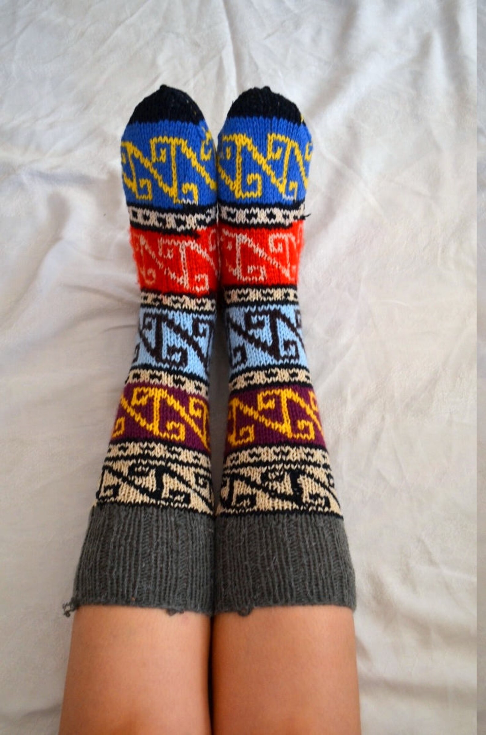 Colorful Knee High Knit Women Winter Socks Unisex Authantic | Etsy