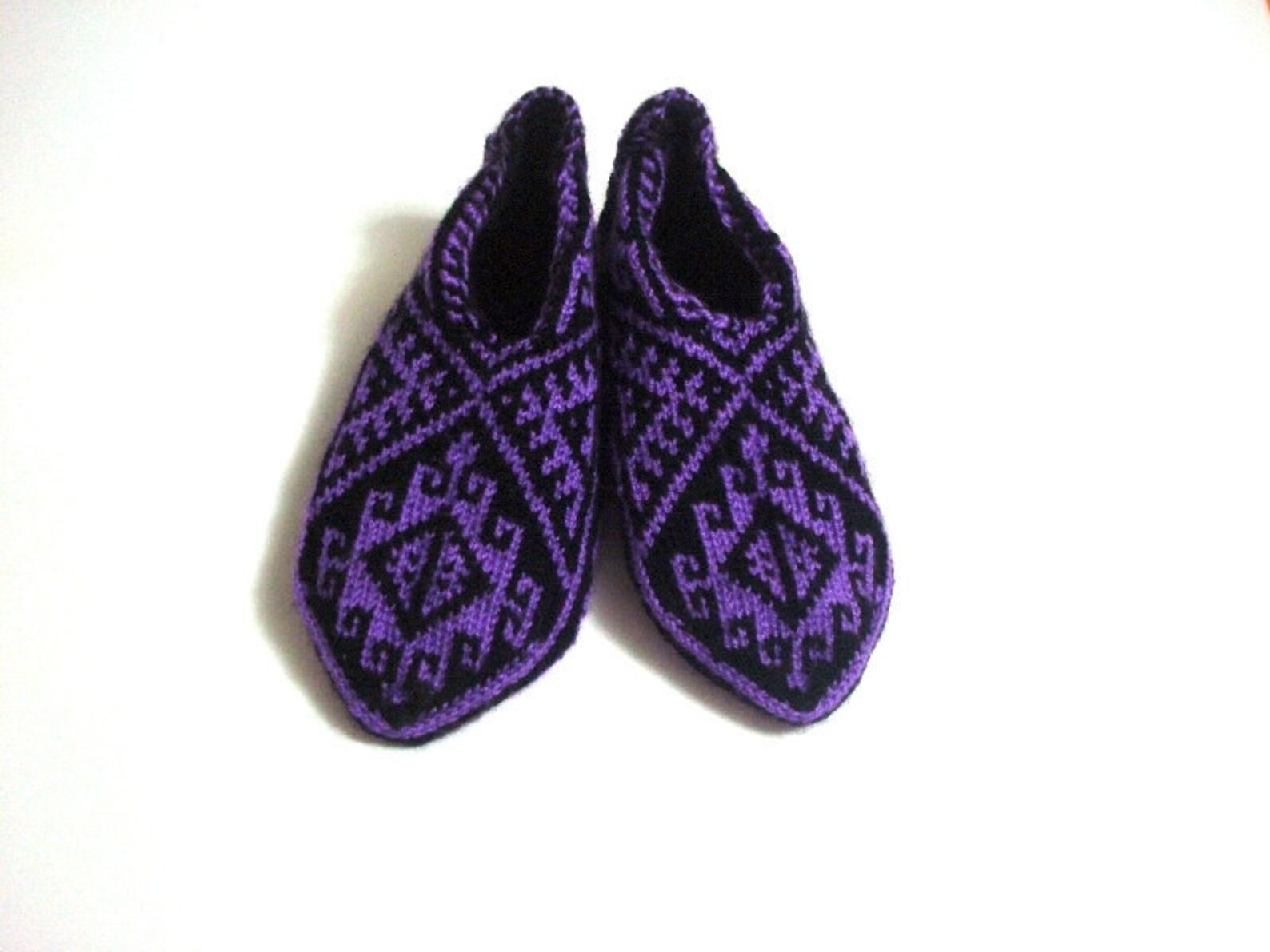 Ultra Violet Knit Slippers Purple Black Traditional Turkish - Etsy