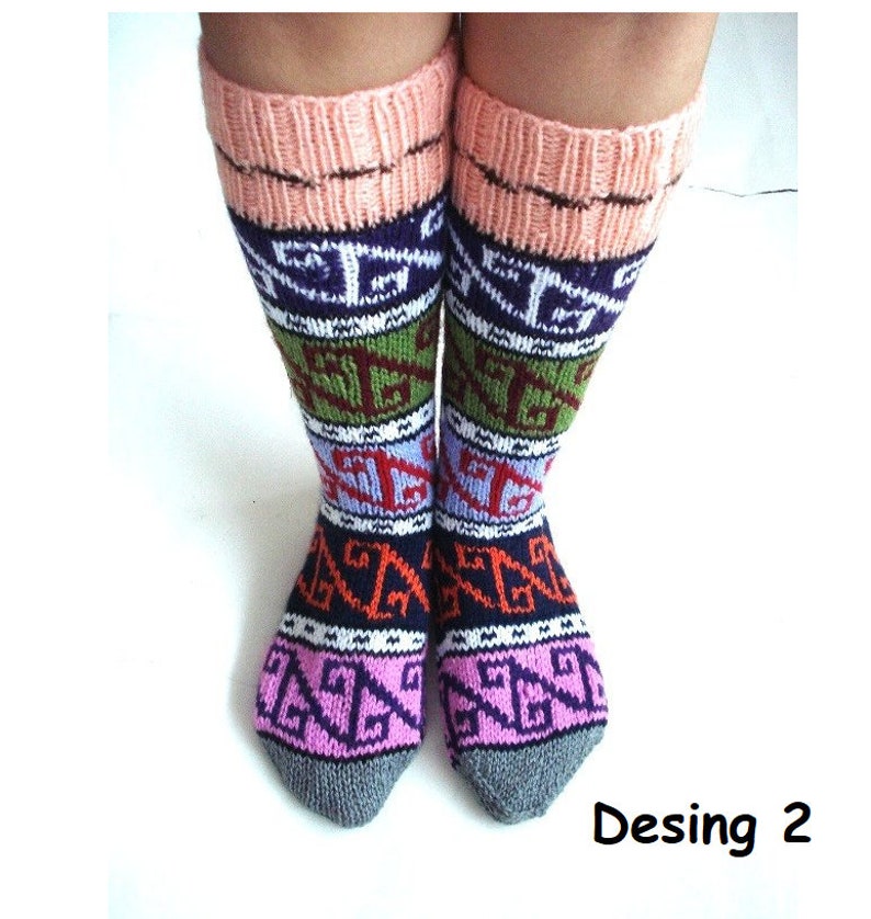 Hand Knit Long Womens Socks, Womens Home Shoes, Colorful Legwarmers ...