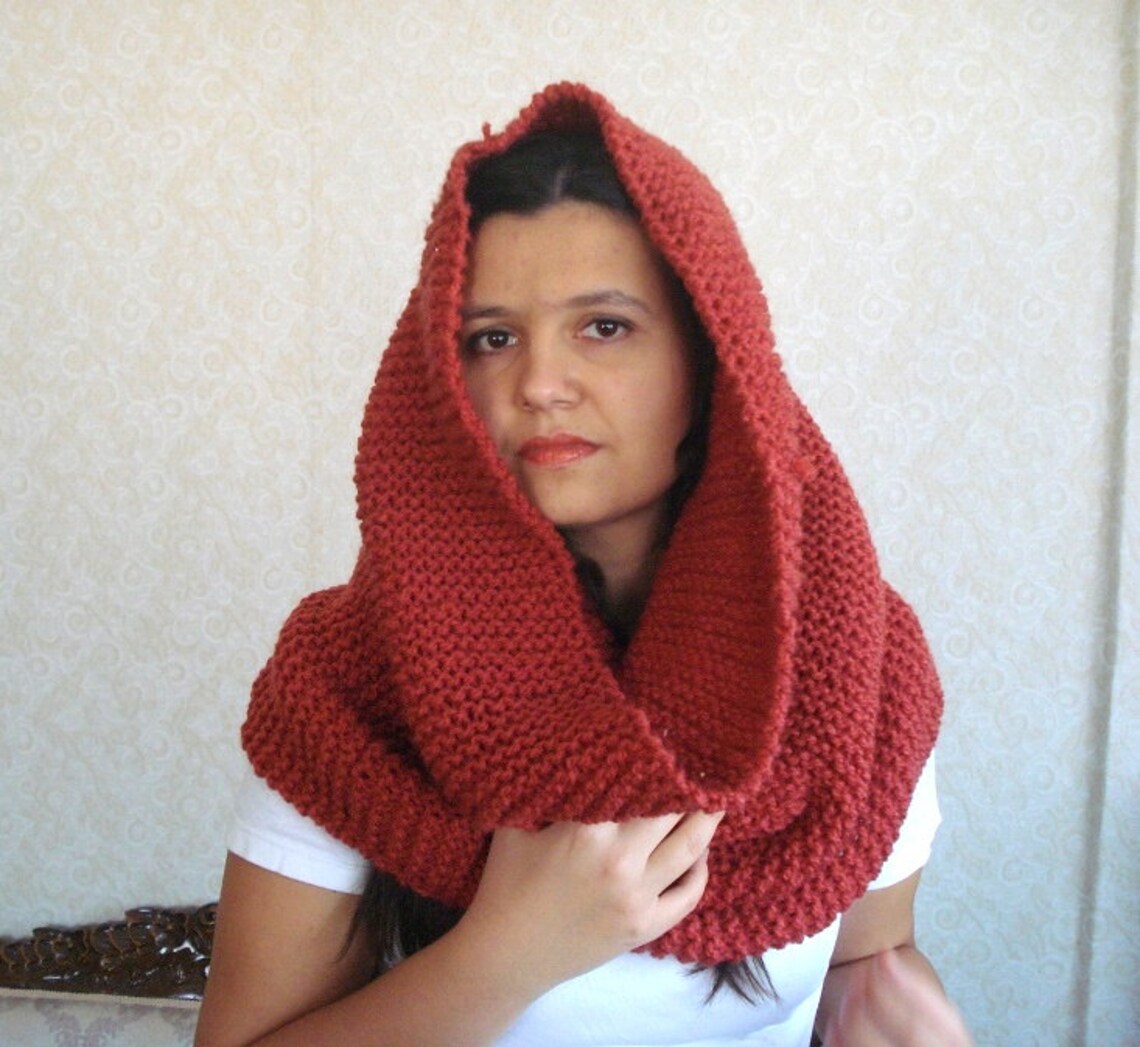 Burnt Orange Infinity Huge Chunky Scarf Hand Knit Winter | Etsy