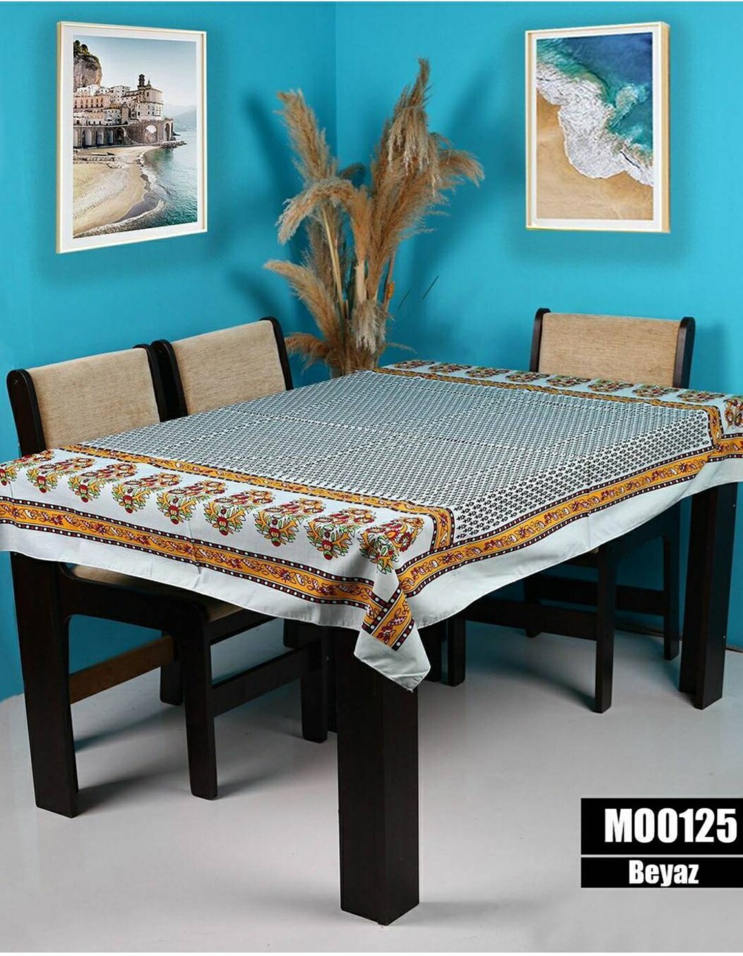 Ethnic White Linen Cotton Table Cloth Rectangle, Traditional Turkish ...