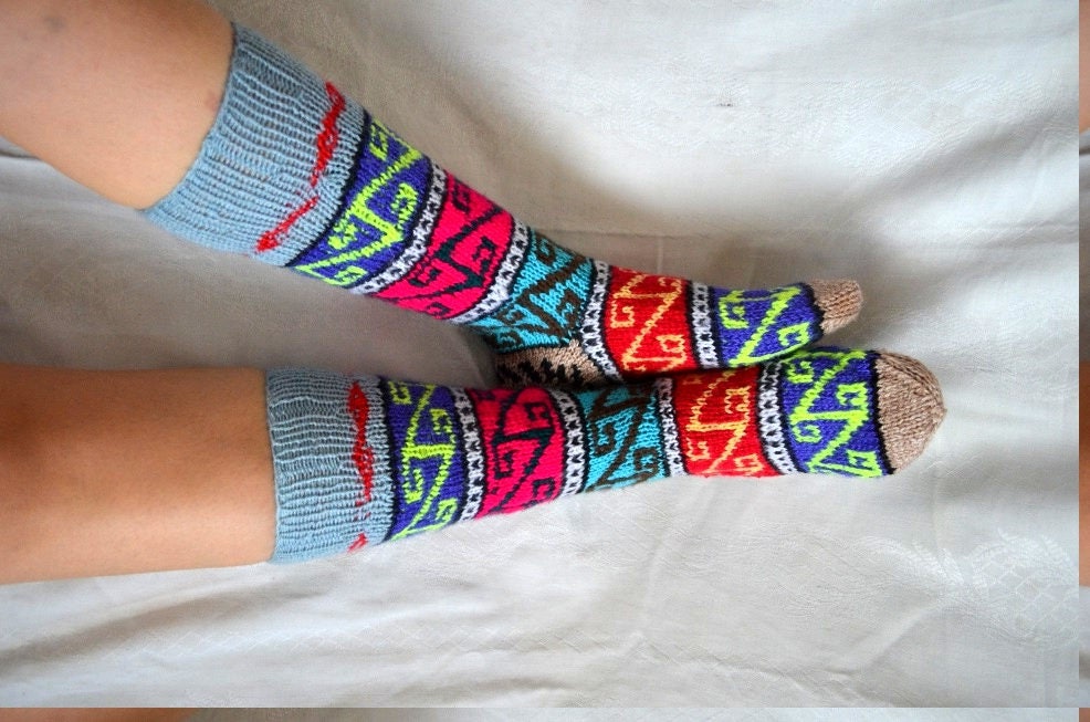 Hand Knit Men Socks, Colourful Turkish Knitted Socks, Men Slippers ...