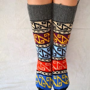 Colorful Knee High Knit Women Winter Socks, Unisex Authantic Boho Socks ...