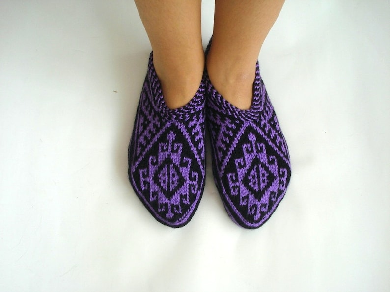 Ultra Violet Knit Slippers Purple Black Traditional Turkish - Etsy