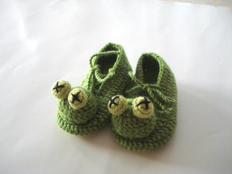 Green Frog Baby Booties, Baby Slippers, Animal Crochet Baby Shoes ...