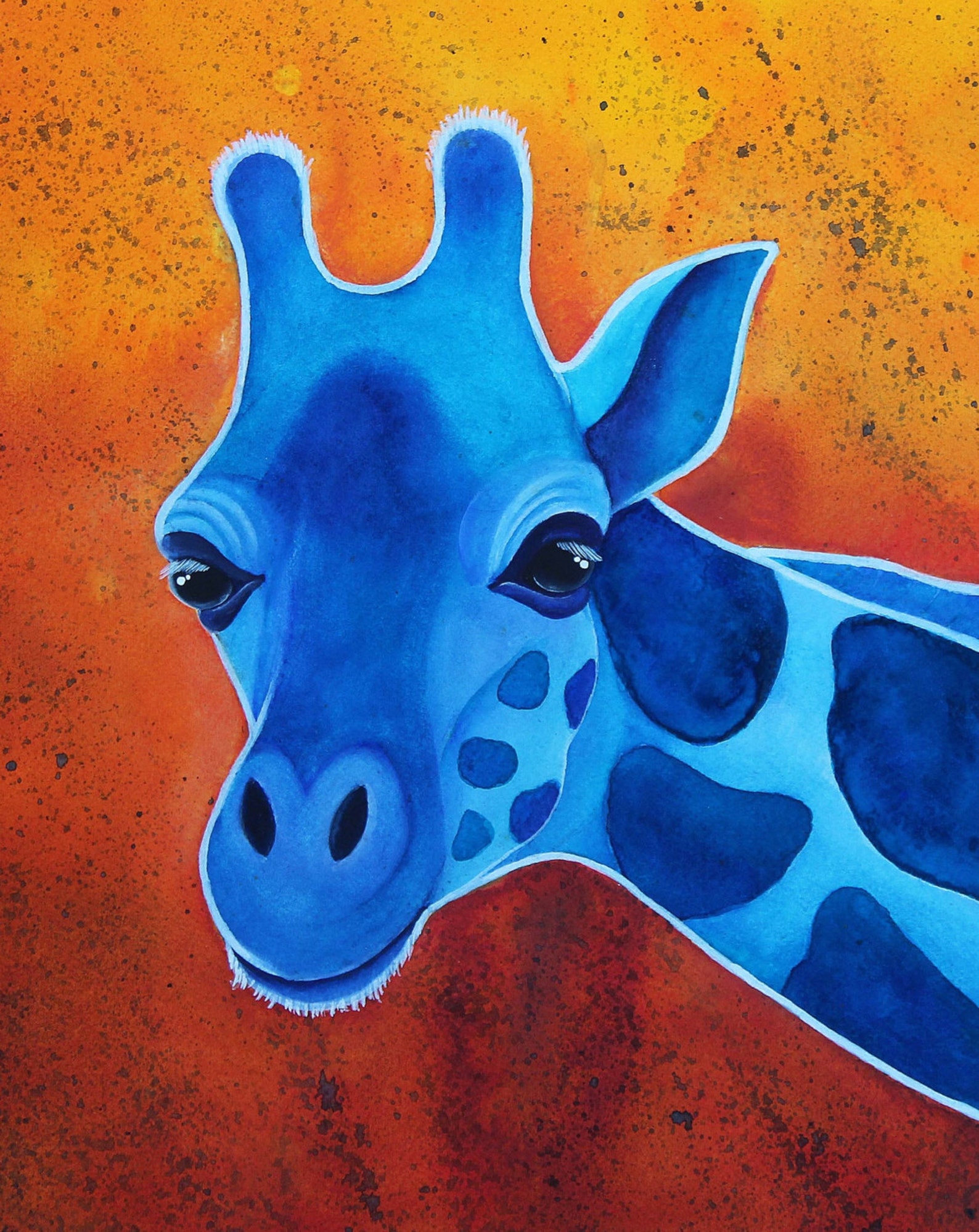 Blue Giraffe Print, Giraffe Art Print, Giraffe Painting, Whimsical ...