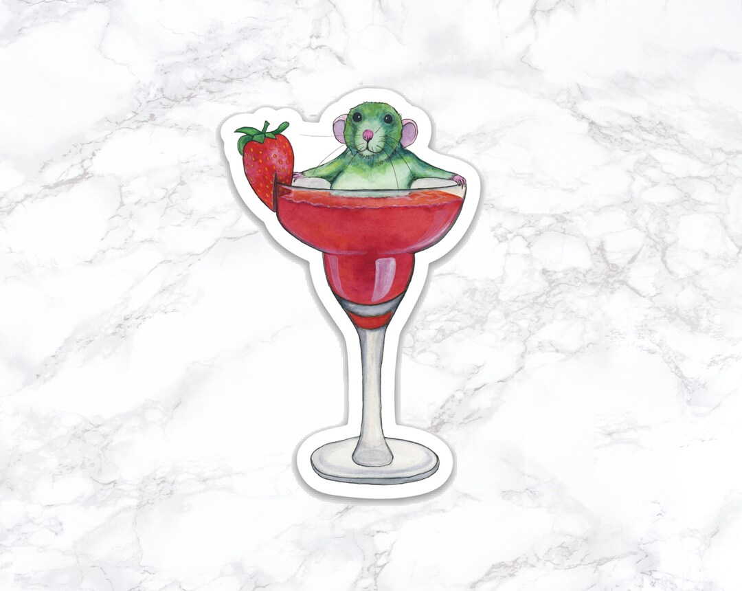 Rat in Strawberry Daiquiri Sticker, Pet Rat Sticker, Water Bottle ...