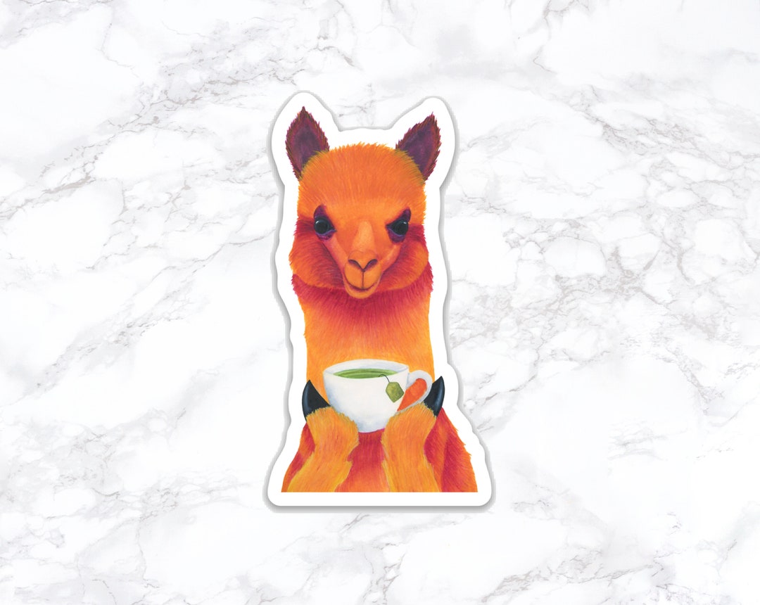 Llama With Tea Sticker, Water Bottle Stickers, Laptop Stickers, Laptop ...
