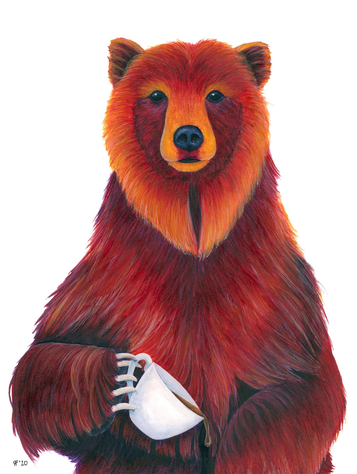 Pintura de oso de acuarela, arte de la pared de la cocina, pintura de ...