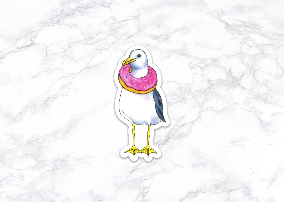 Seagull With Donut Sticker, Water Bottle Stickers, Laptop Stickers ...